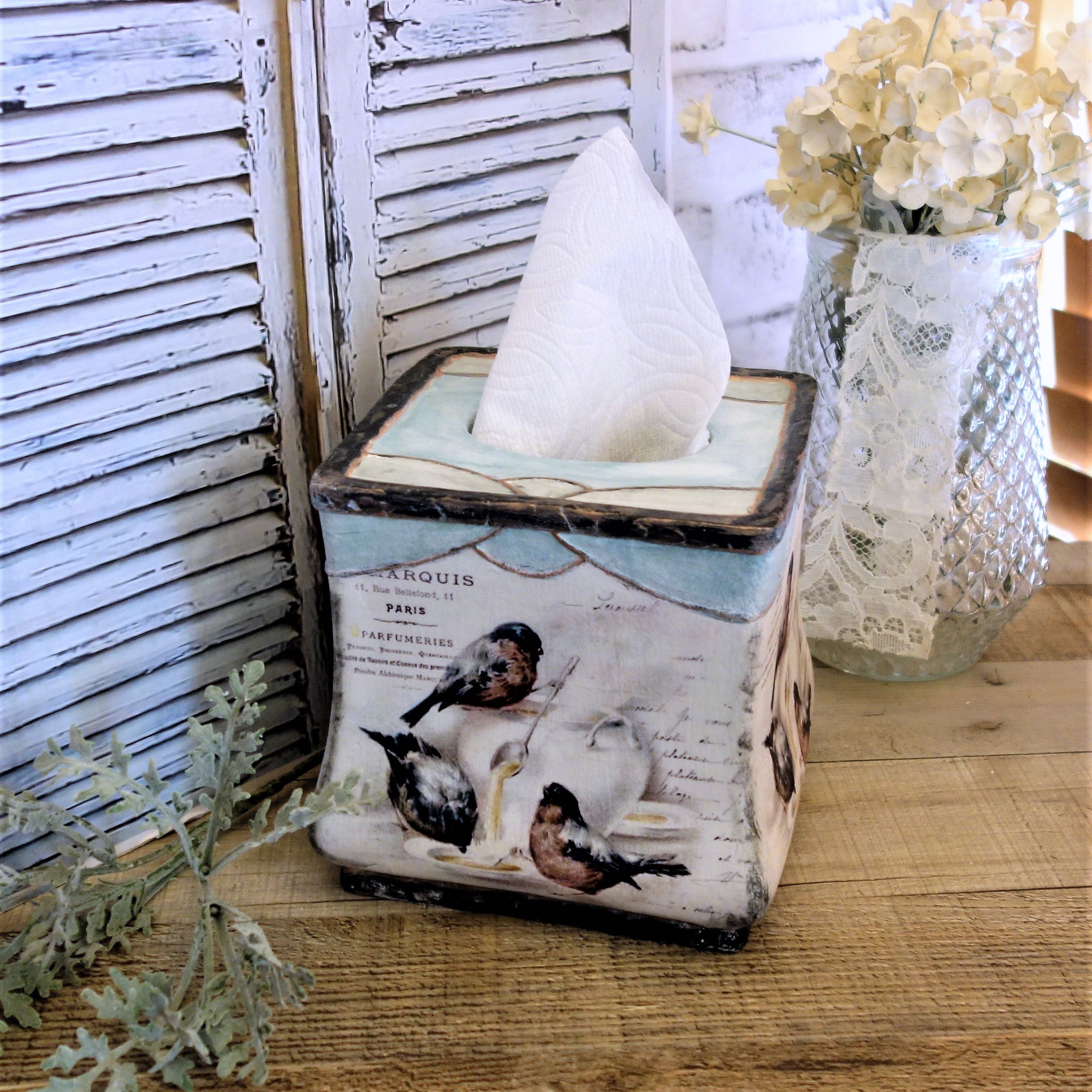 Custom Made Tissue Box Cover French Country Decor Vintage Song Bird ...