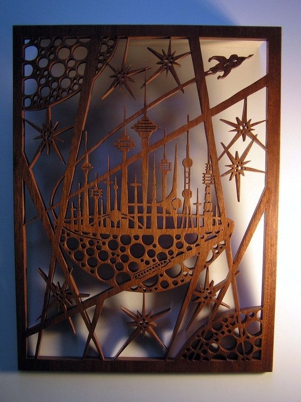 Hand Crafted Mahogany Fretwork "Moon City" by frederick arndt artworks ...
