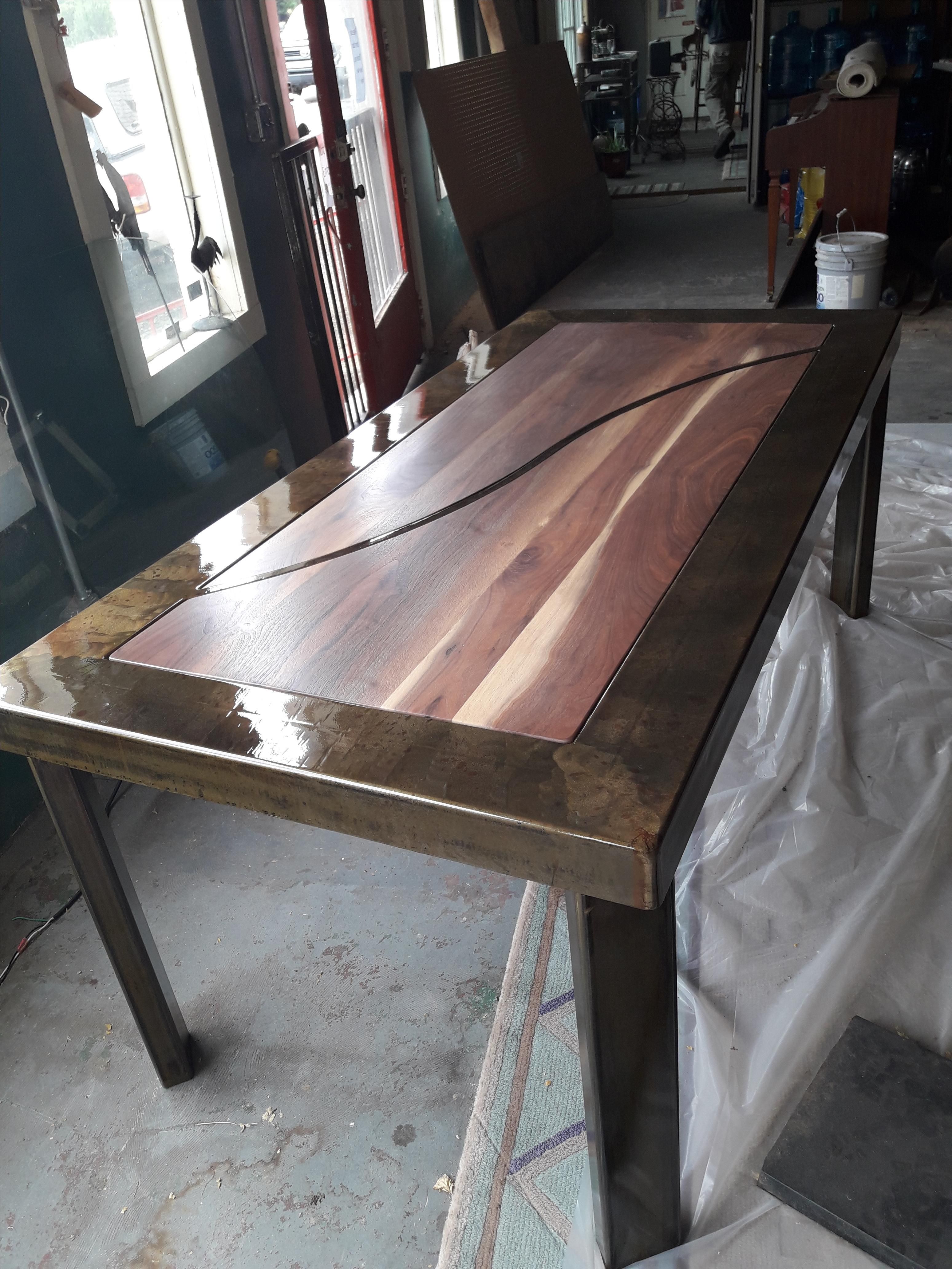 Custom Industrial Metal Table With Solid Walnut Top by Debner Fine Art ...