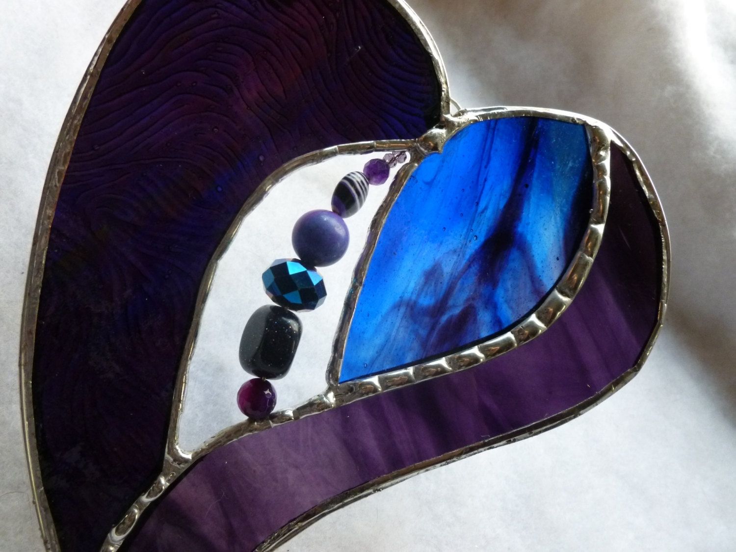 Buy Hand Crafted Blue And Purple Stained Glass Heart With Beads And ...