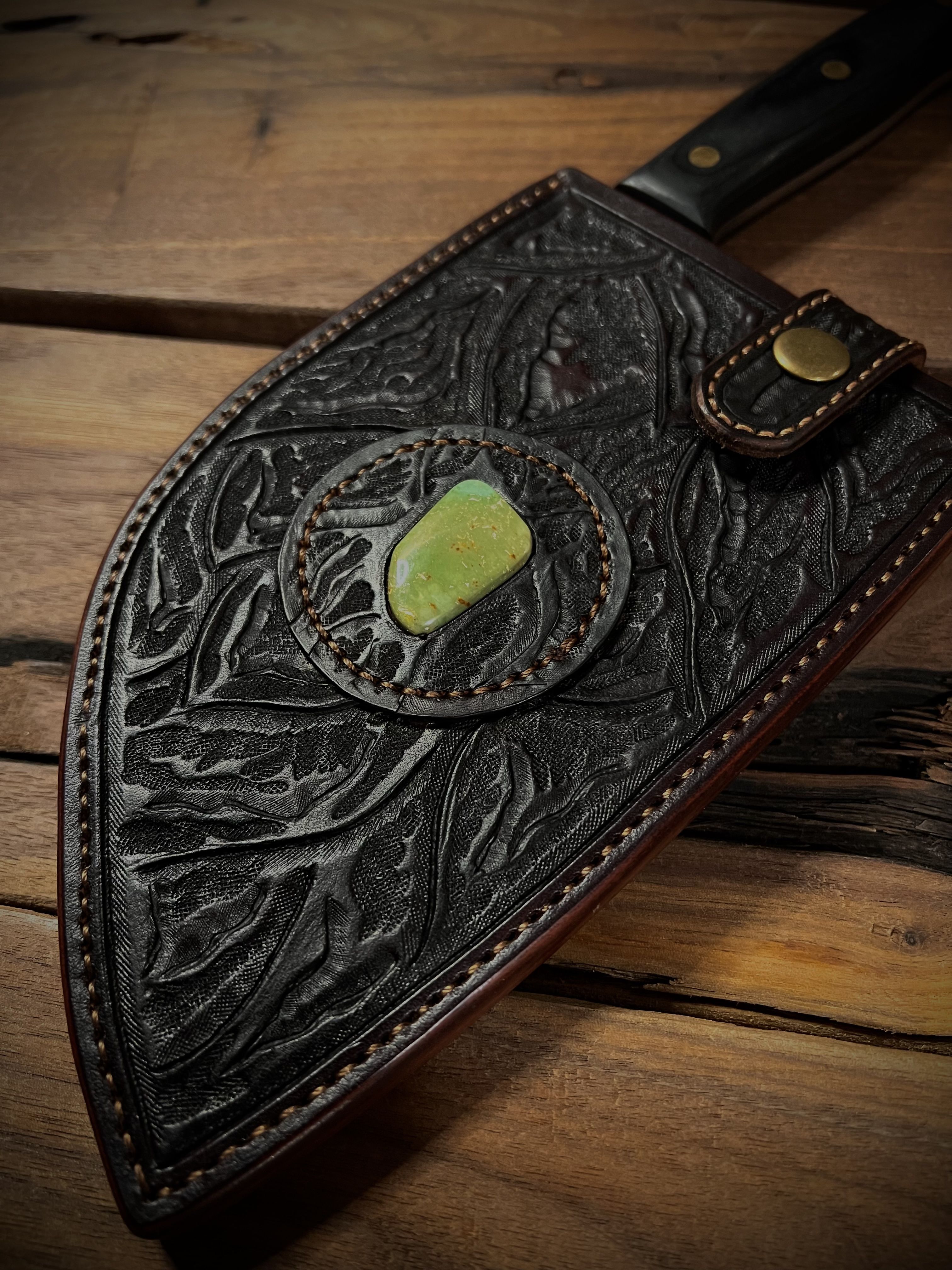 Hand Made Hand Tooled Custom Leather Knife Sheath - Turquoise Edition ...