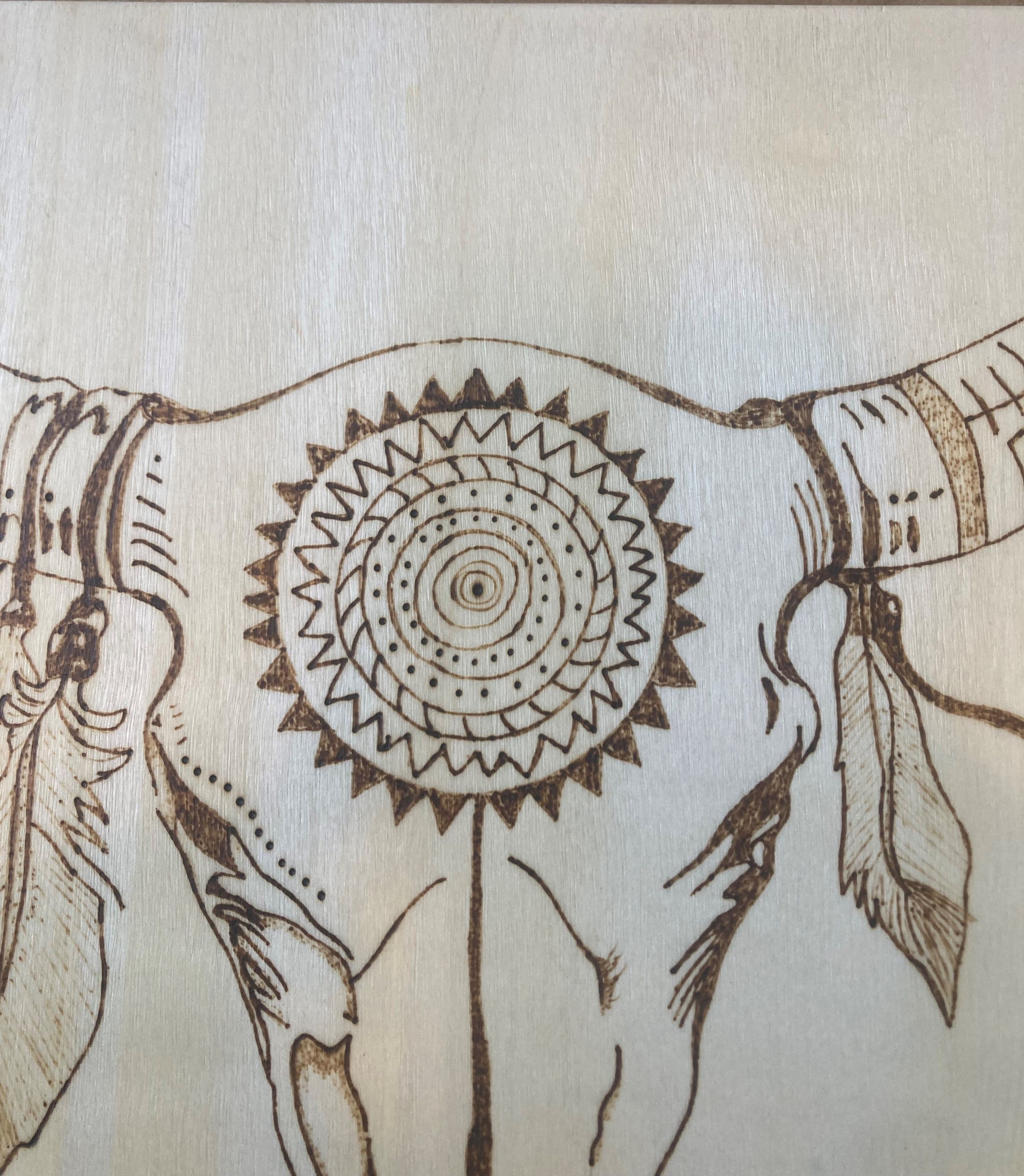 Buy Hand Made Native American Cow Skull Wood Burning, made to order ...
