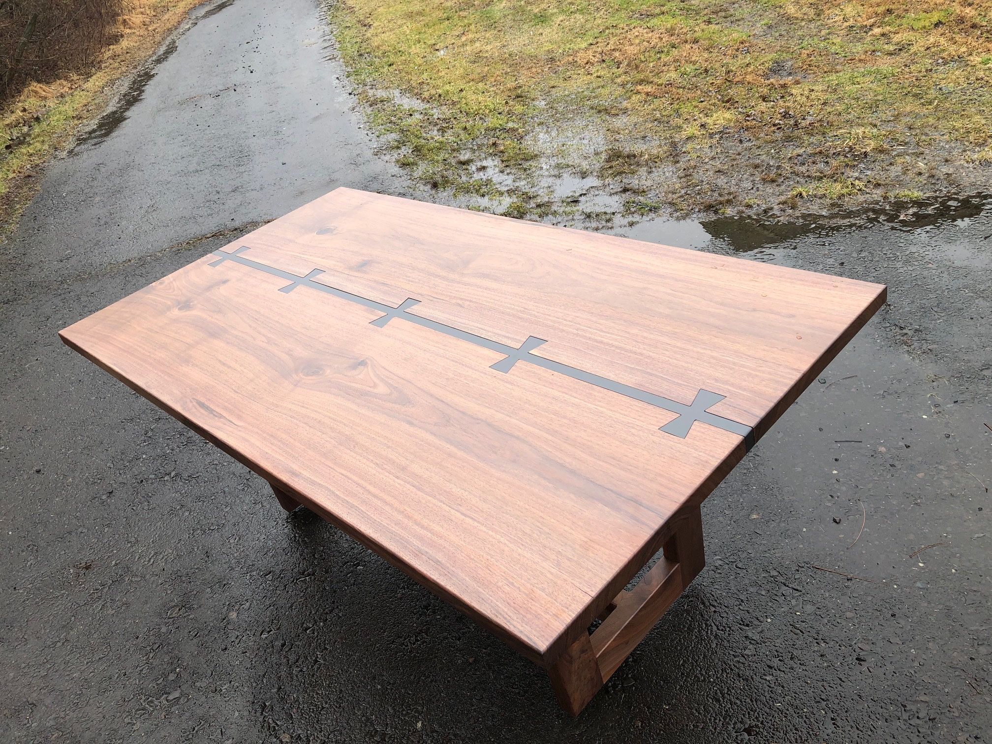 Hand Made Modern Walnut Dining Table With Metal Inlay by Don Yacovella ...
