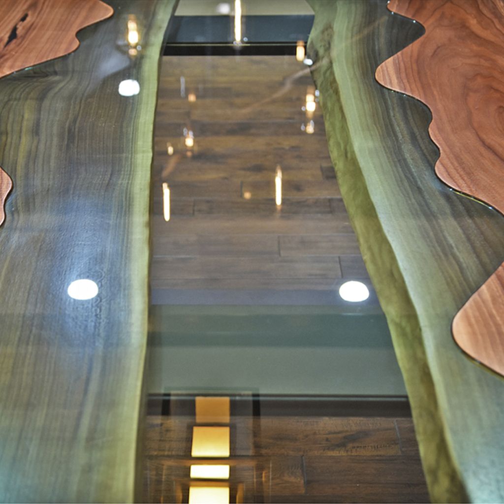 Hand Made Live Edge Dining Table Walnut River Glass by Chicago Makers ...