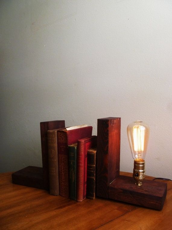 Buy Hand Made Barnwood Edison Bookend Table Lamp, made to order from ...