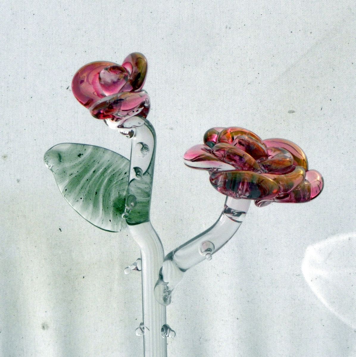 Hand Crafted Hand-Blown Long-Stemmed Glass Roses In Pink And Gold by ...