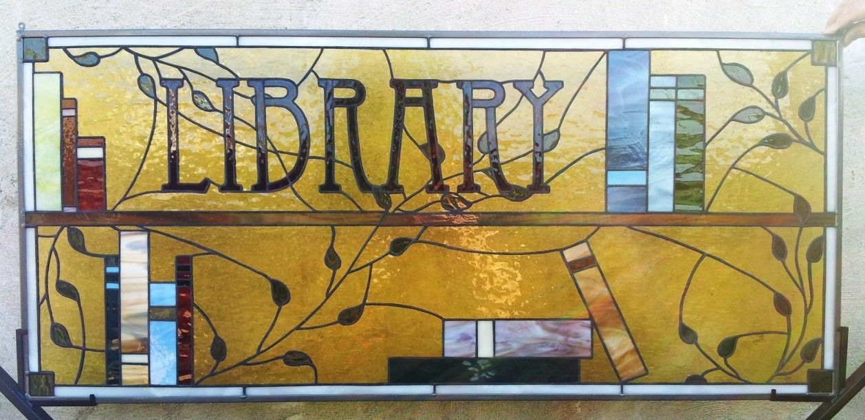 Custom Distinguished Stained Glass Library Window / Books And Leaves (W ...