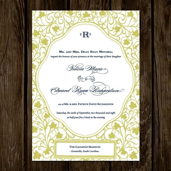 Hand Made Green Leaf Border Wedding Invitations by Lano Design Studio ...