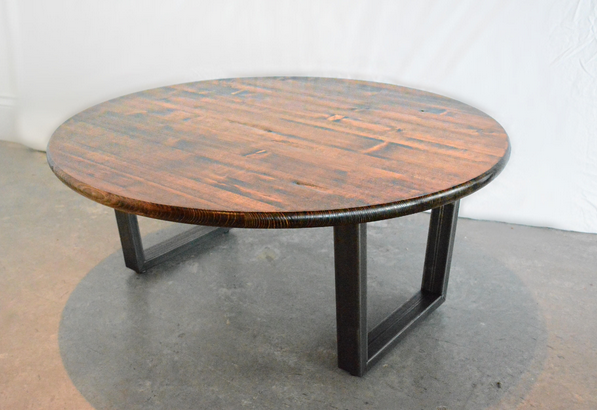 Hand Made Round Coffee Table With Raw Steel Base by Grove and Acnhor ...
