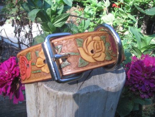 Hand Crafted Colorful Leather Dog Collar, Handcarved With Beautiful ...