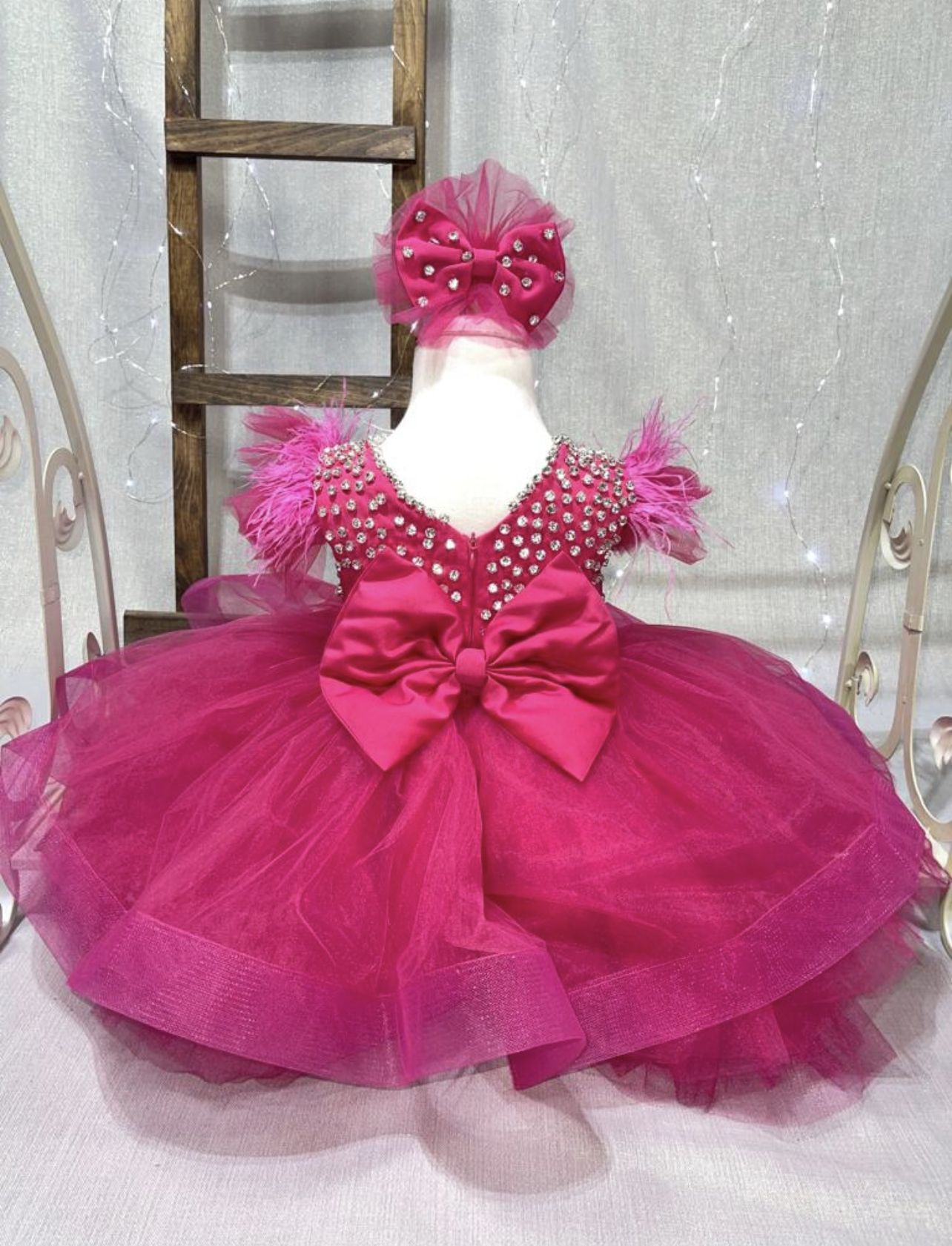 Buy Hand Crafted Girls Handmade Fusha Bling Rhinestone Dress, made to ...