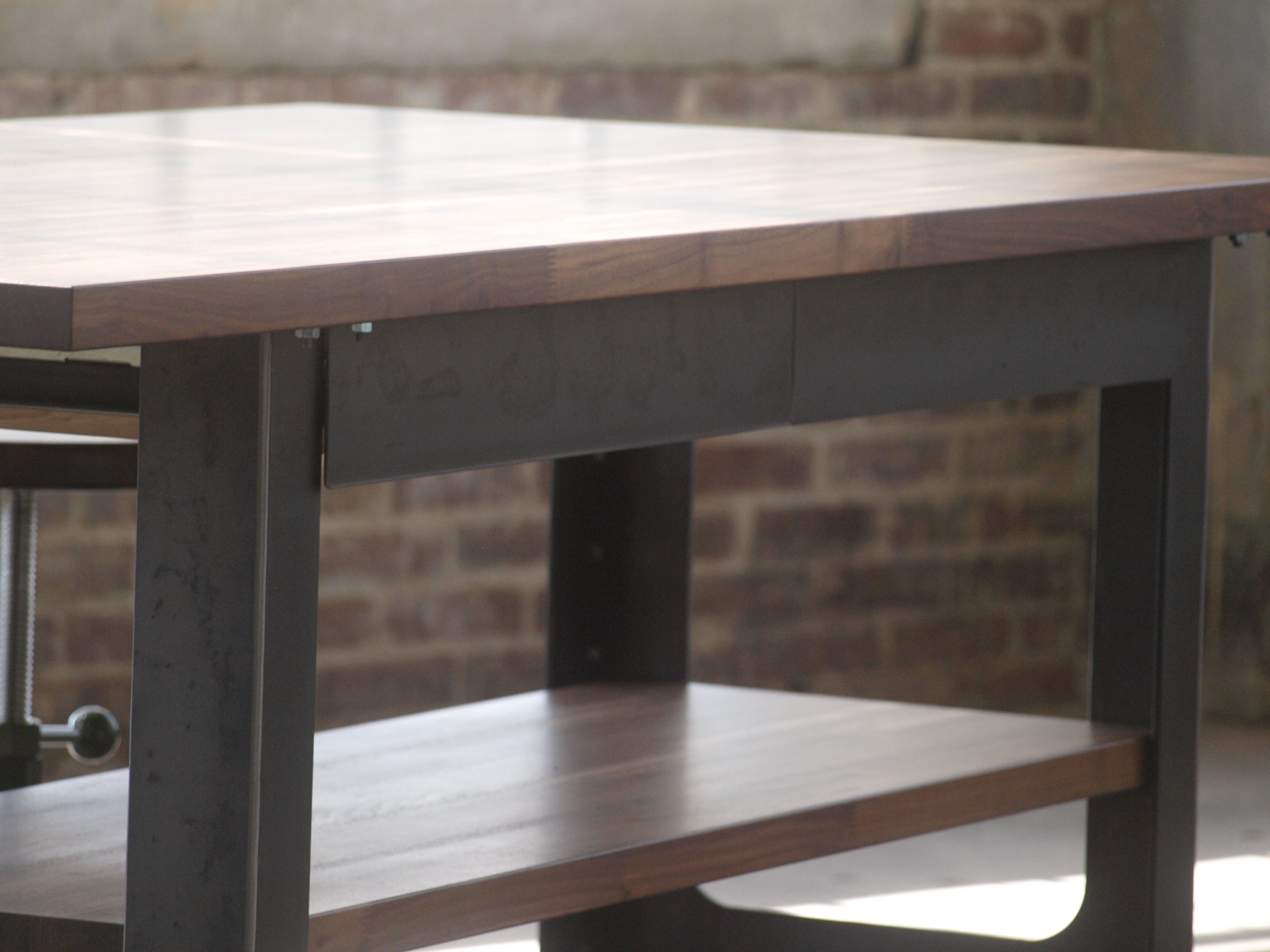 Hand Made H Frame Walnut Kitchen Table With Drawers by Camposironworks ...