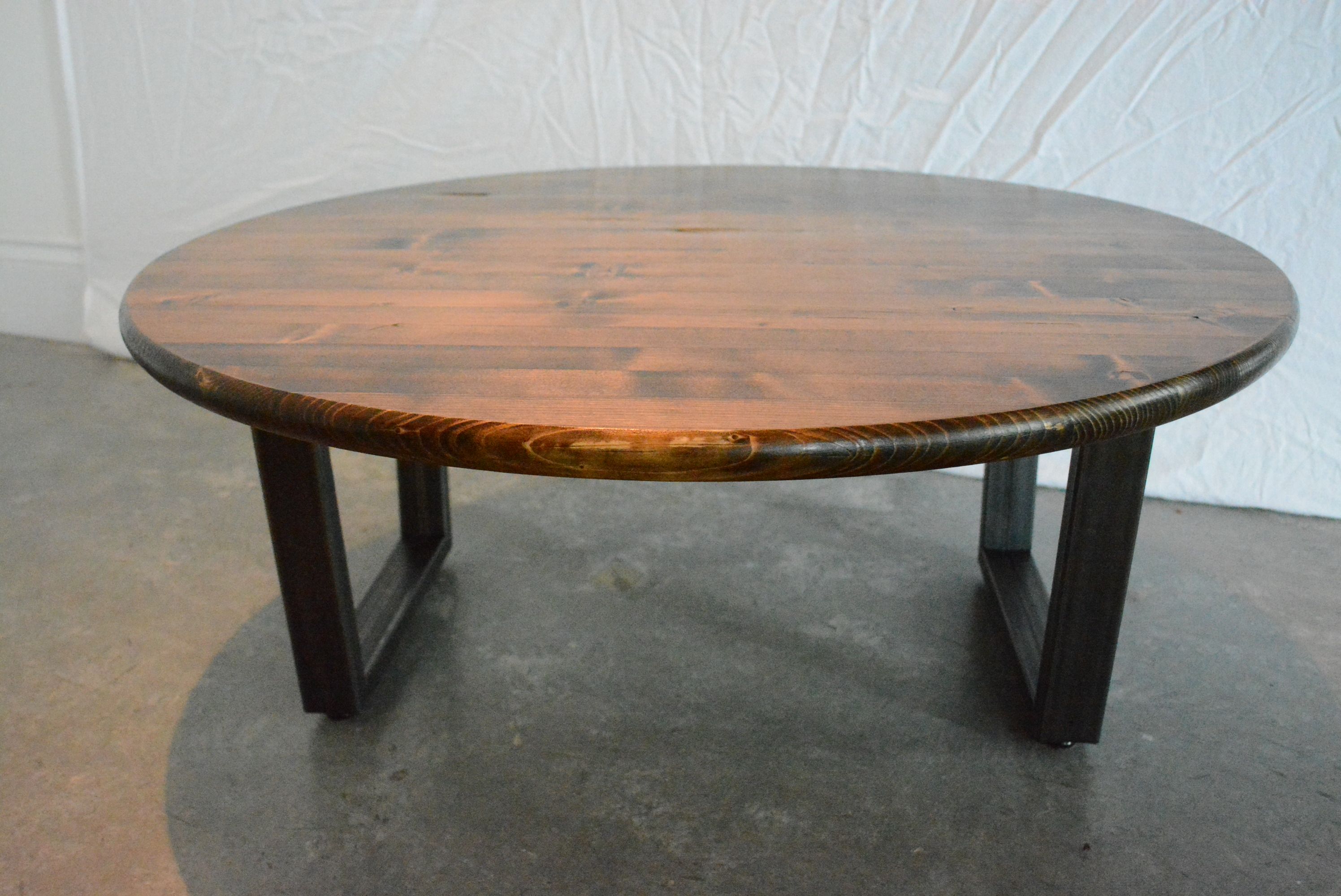 Hand Made Round Coffee Table With Raw Steel Base by Grove and Acnhor ...