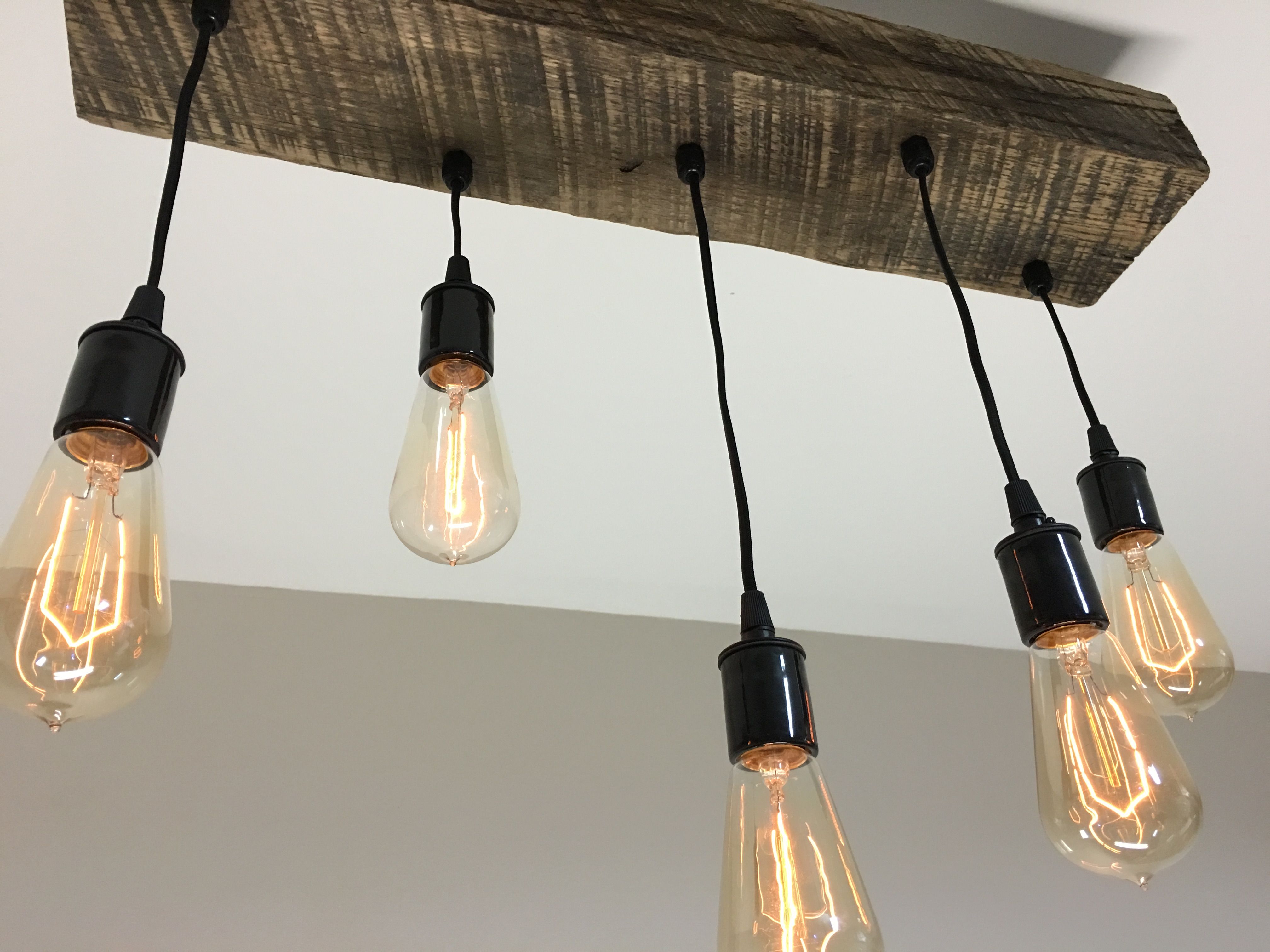 Hand Crafted Reclaimed Barn Timber Beam Light Fixture With Hanging ...