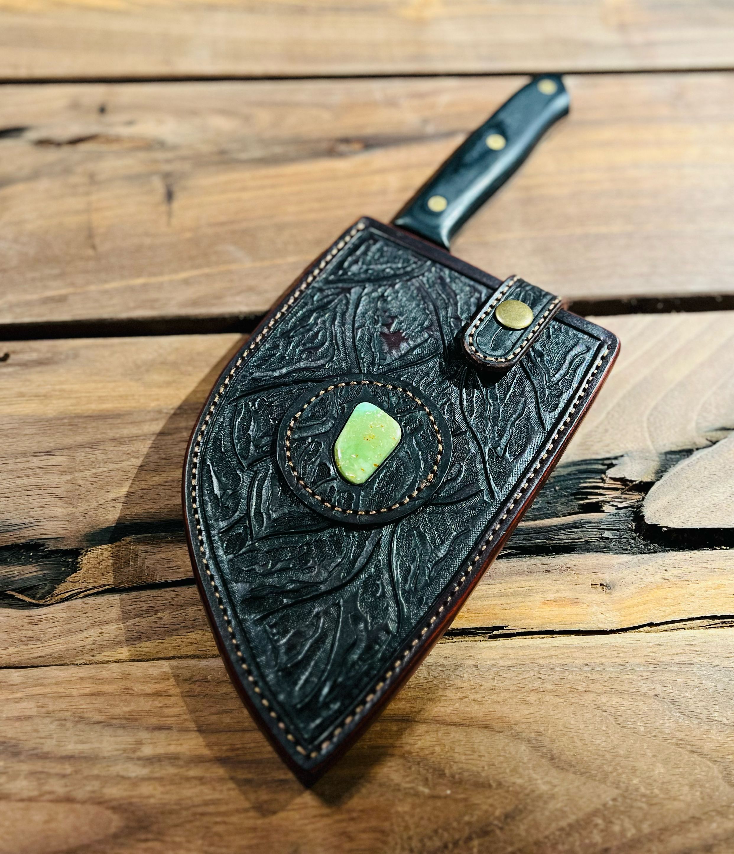 Hand Made Hand Tooled Custom Leather Knife Sheath - Turquoise Edition ...