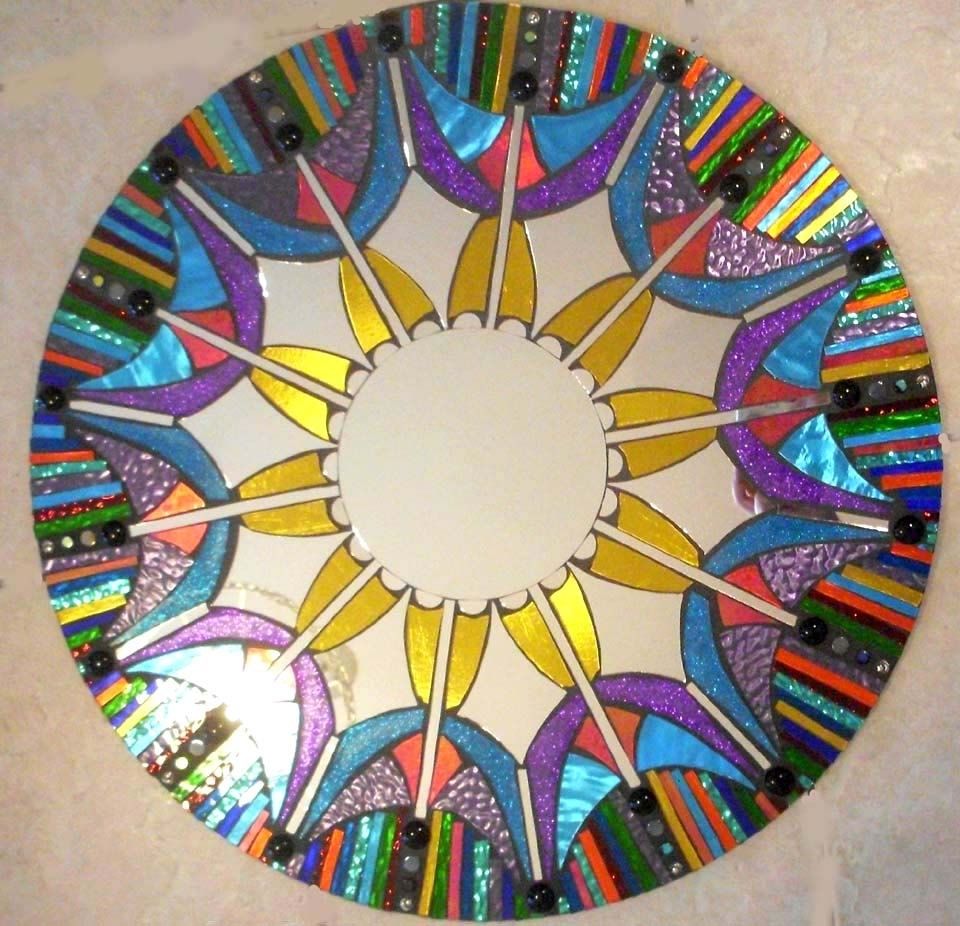 Hand Crafted Mosaic Mirror Colorful Stained Glass Round by Sol Sister ...