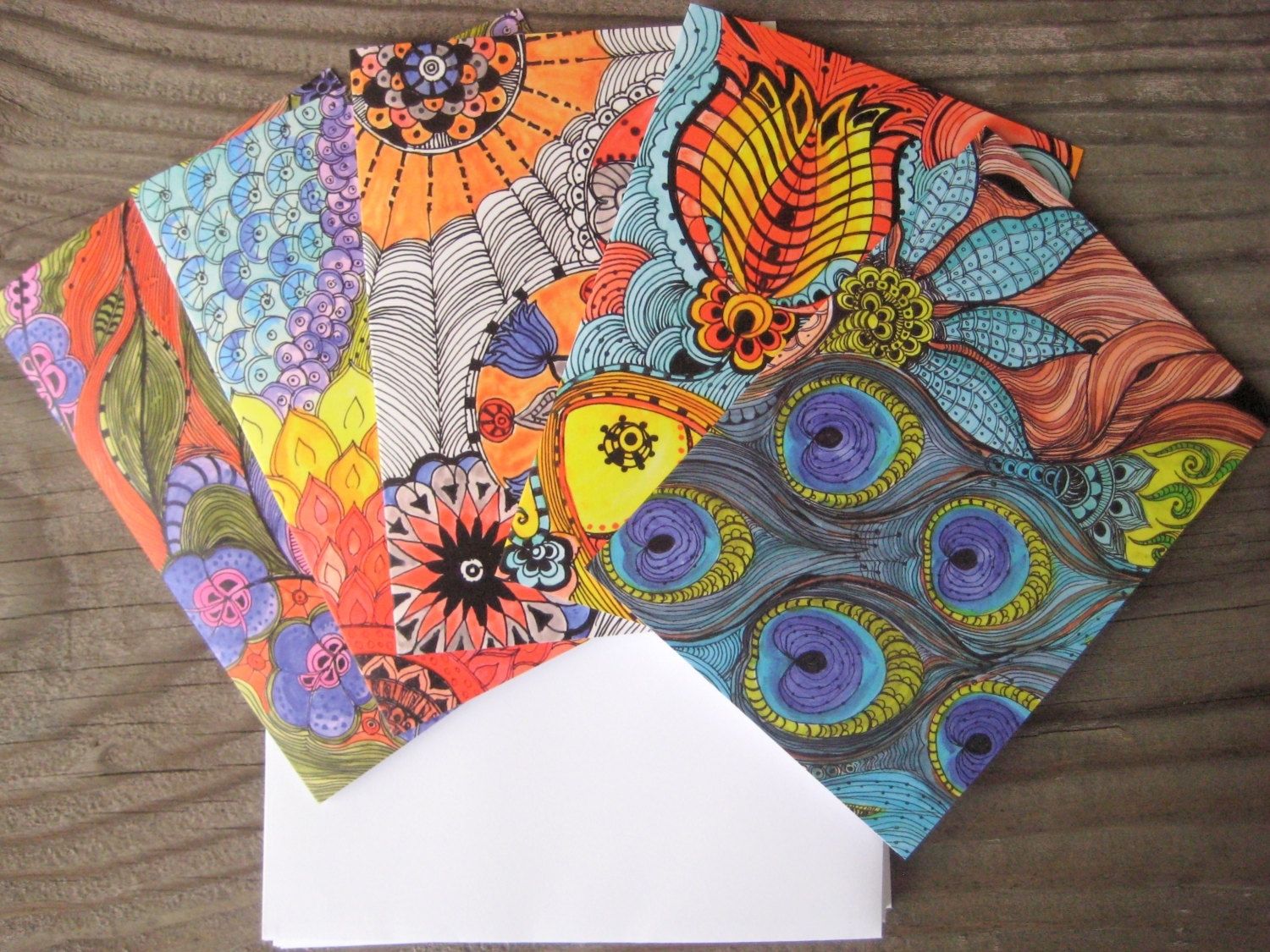 Hand Made Notecards Blank Inside Bright Colors-Set Of 5 Cards With ...