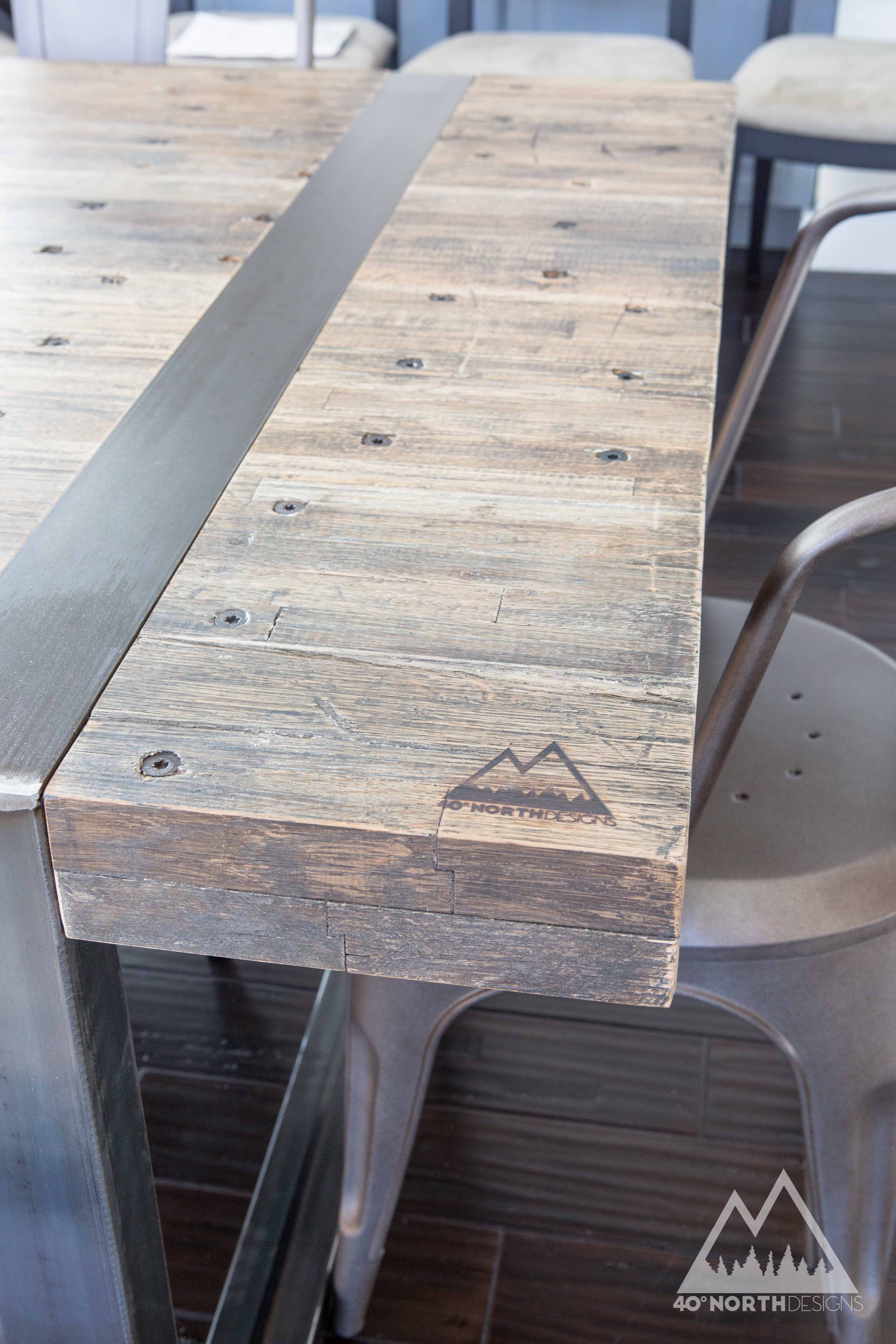Buy Hand Crafted Modern Rustic Reclaimed Steel Belt Table + Bench, made ...