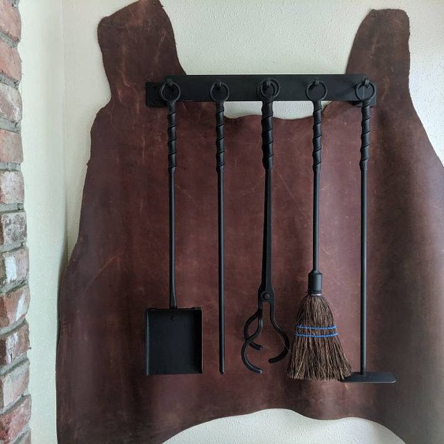 Buy Custom Old World Iron 6-Piece Wall Mounted Fireplace Tool Set With ...