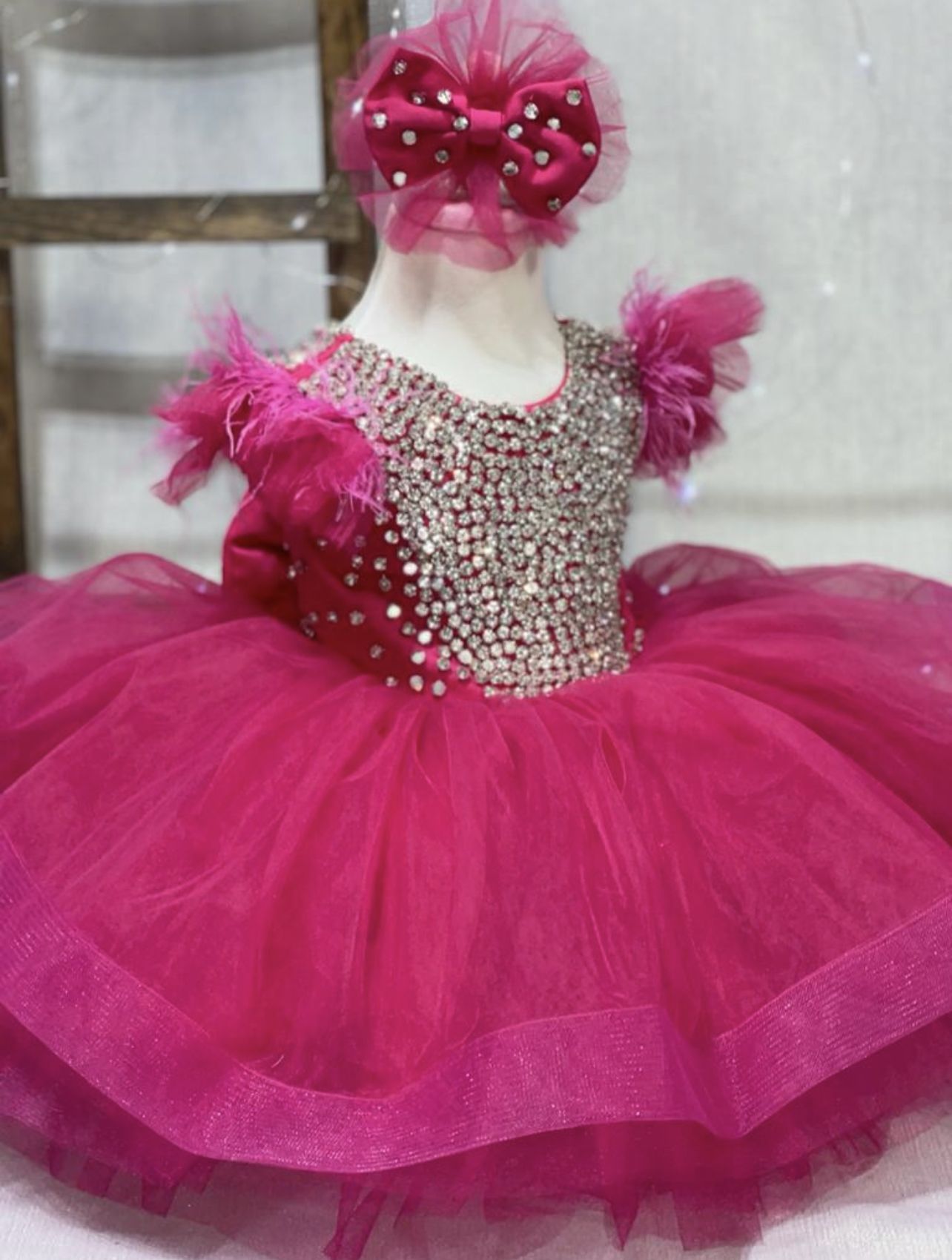 Buy Hand Crafted Girls Handmade Fusha Bling Rhinestone Dress, made to ...