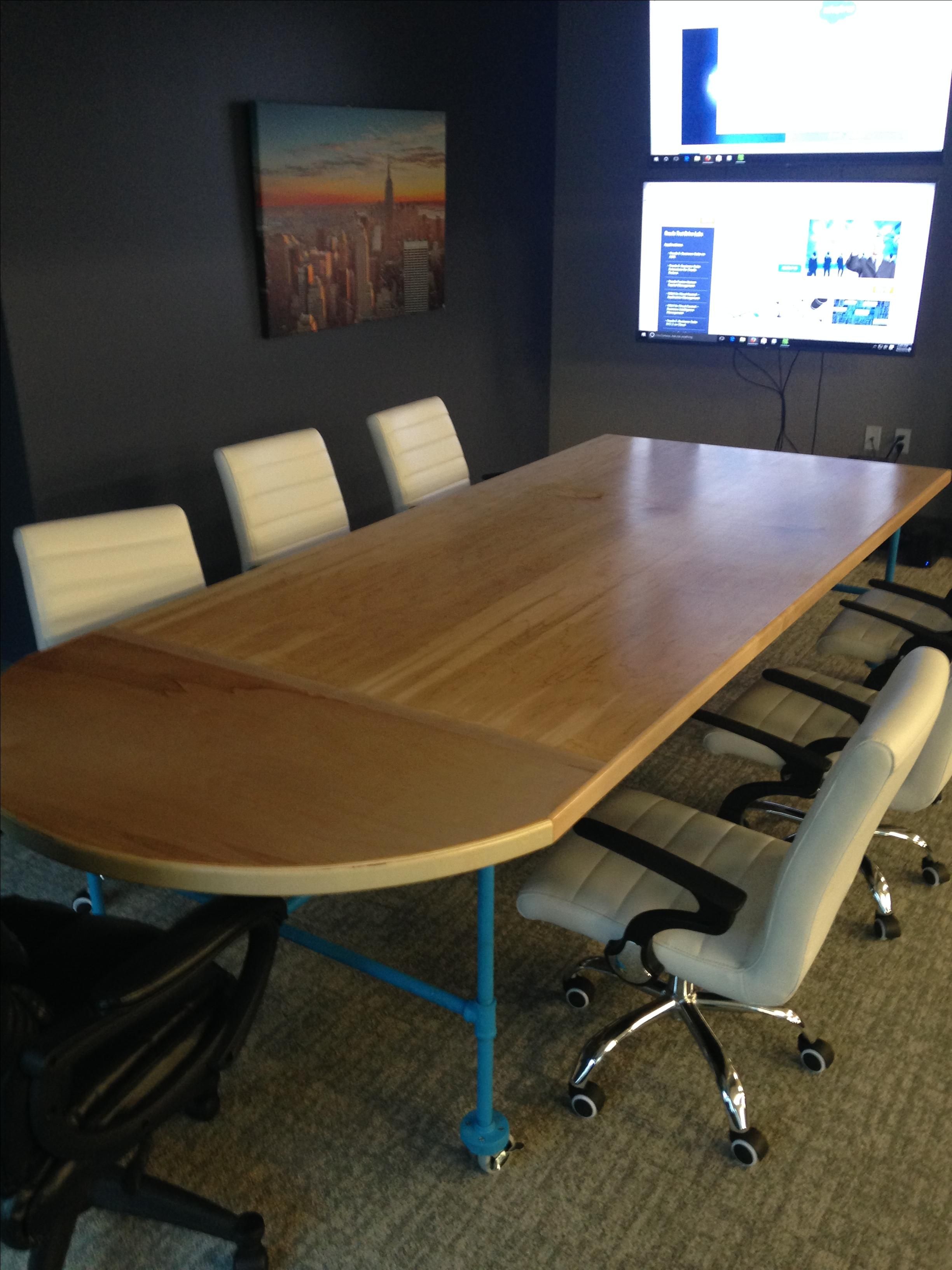 Hand Crafted Industrial Maple And Painted Blue Steel Conference Table ...