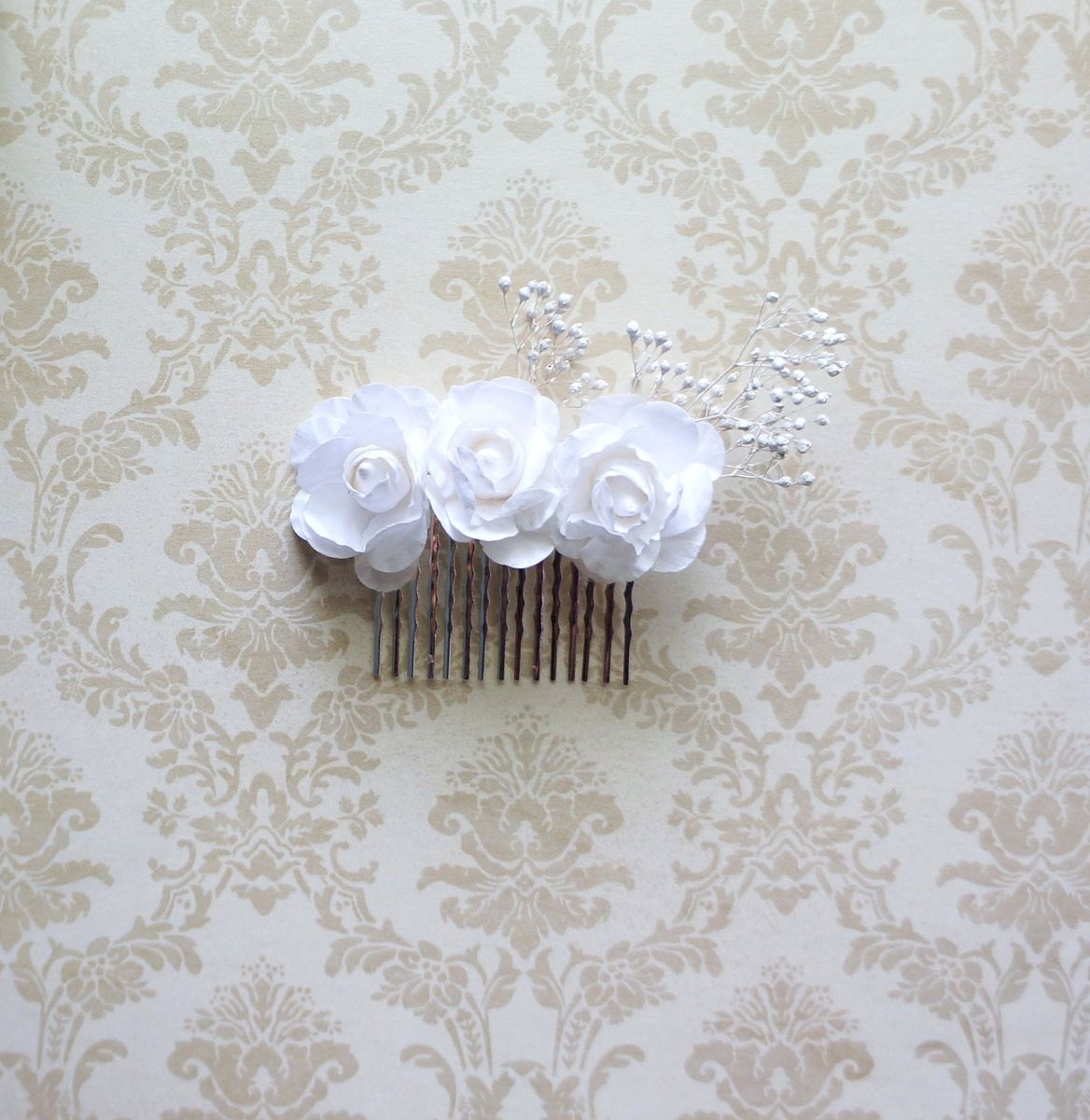 Hand Made Victorian-Inspired Flower Girl Hair Comb With White Roses by ...