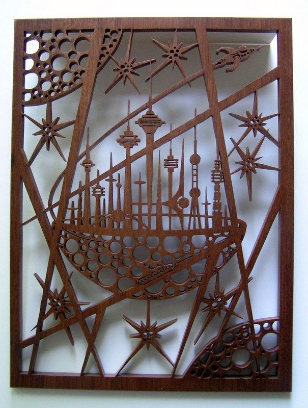 Hand Crafted Mahogany Fretwork "Moon City" by frederick arndt artworks ...