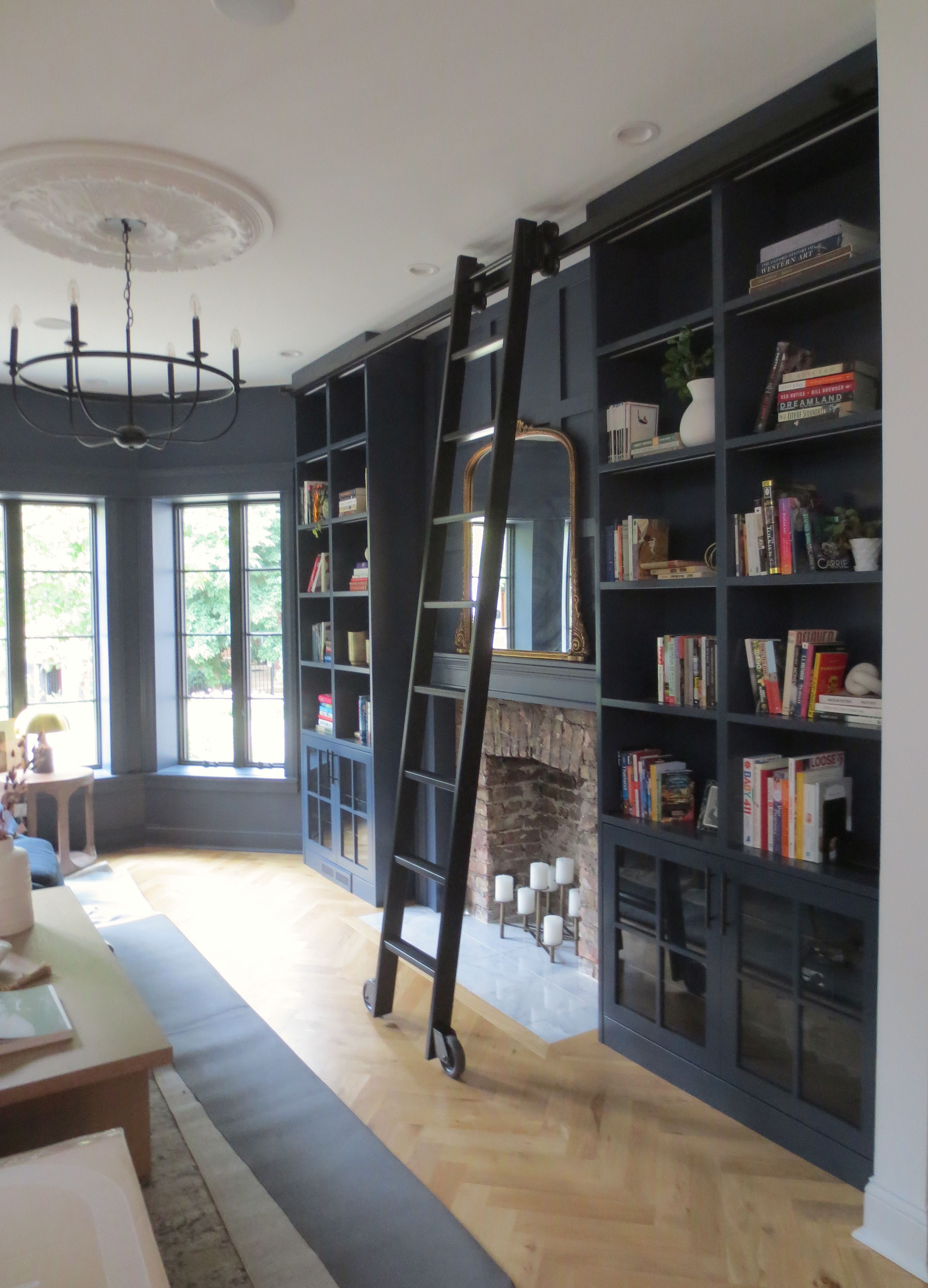 Buy Hand Crafted Steel Rolling Library Ladder – “V” Groove + Flat Bar ...