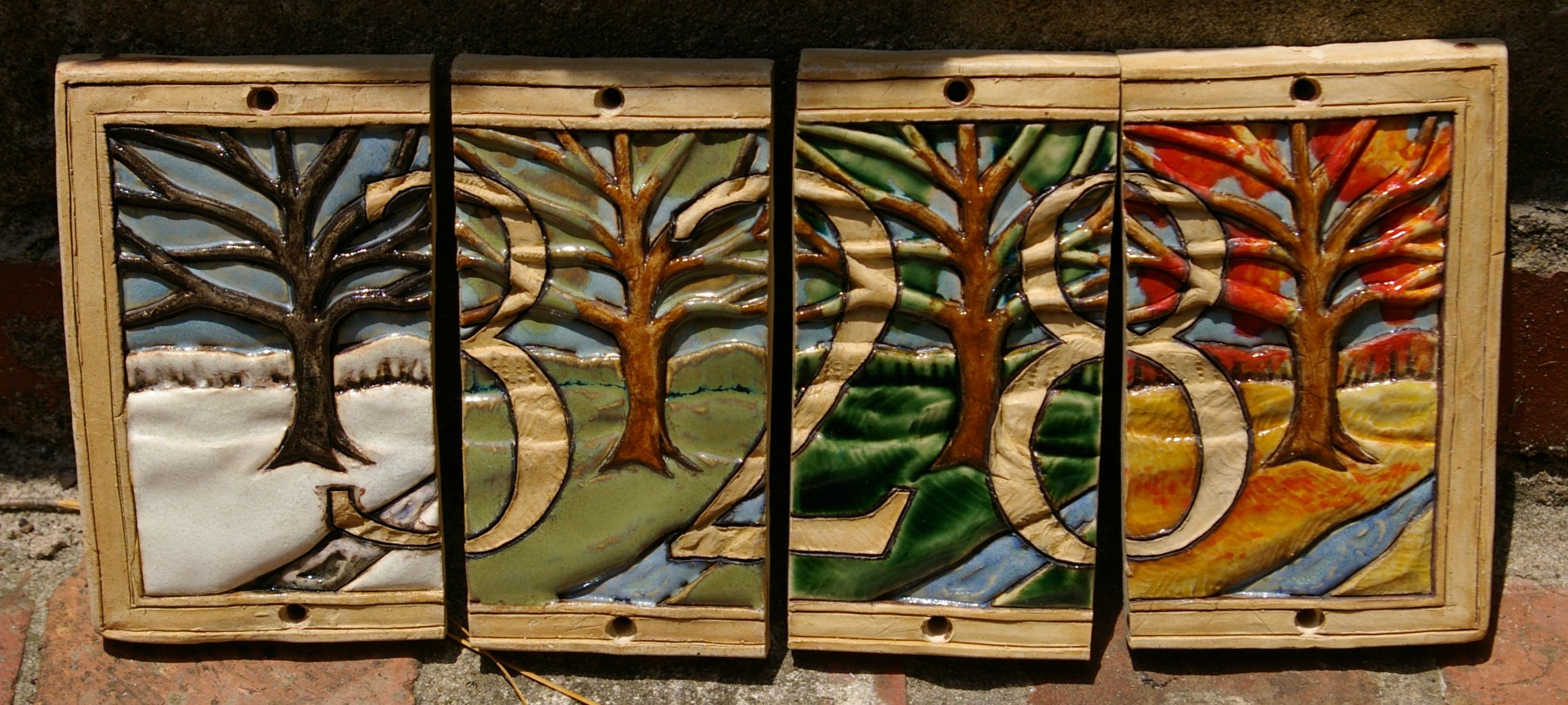 Hand Crafted Custom House Numbers- Four Season Tree Tiles by Ashley ...