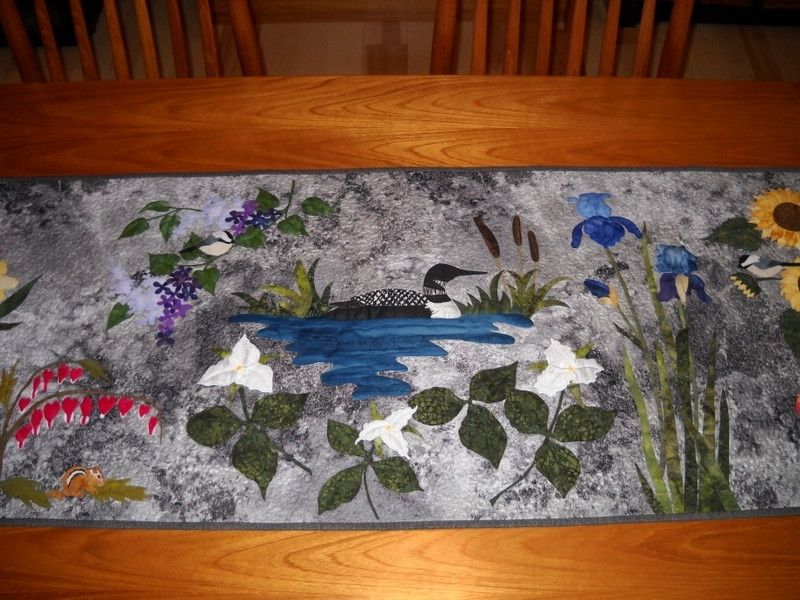 Handmade Birds And Bright Flowers Quilted Table Runner by Sue Ann Wiltse, Quilted Arts ...