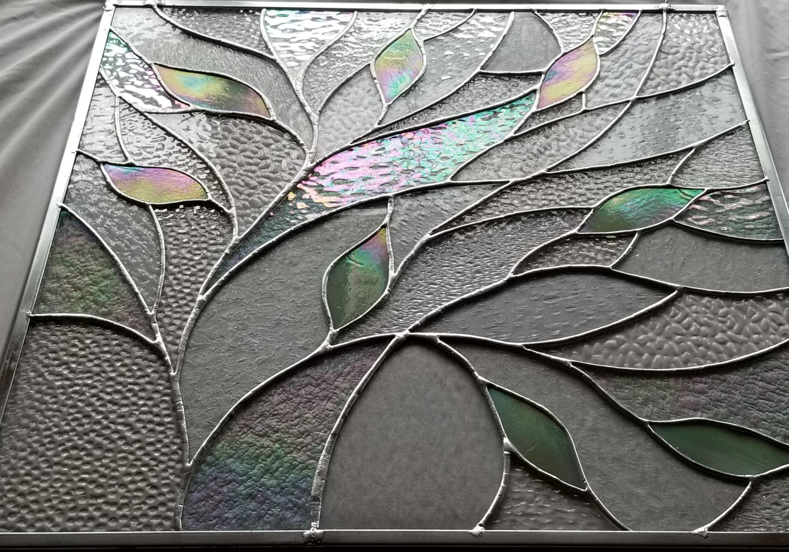 Hand Crafted Stained Glass Iridescent Decorative Leaves Window by ...