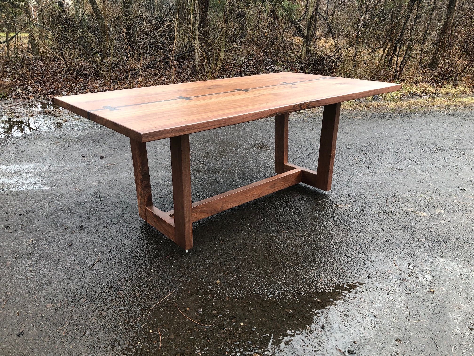 Hand Made Modern Walnut Dining Table With Metal Inlay by Don Yacovella ...