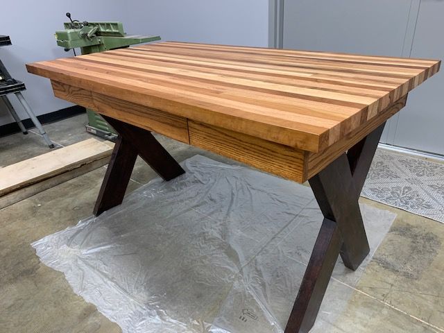 Hand Crafted Modern Butcher Block Top Desk With Dovetail Drawer And ...