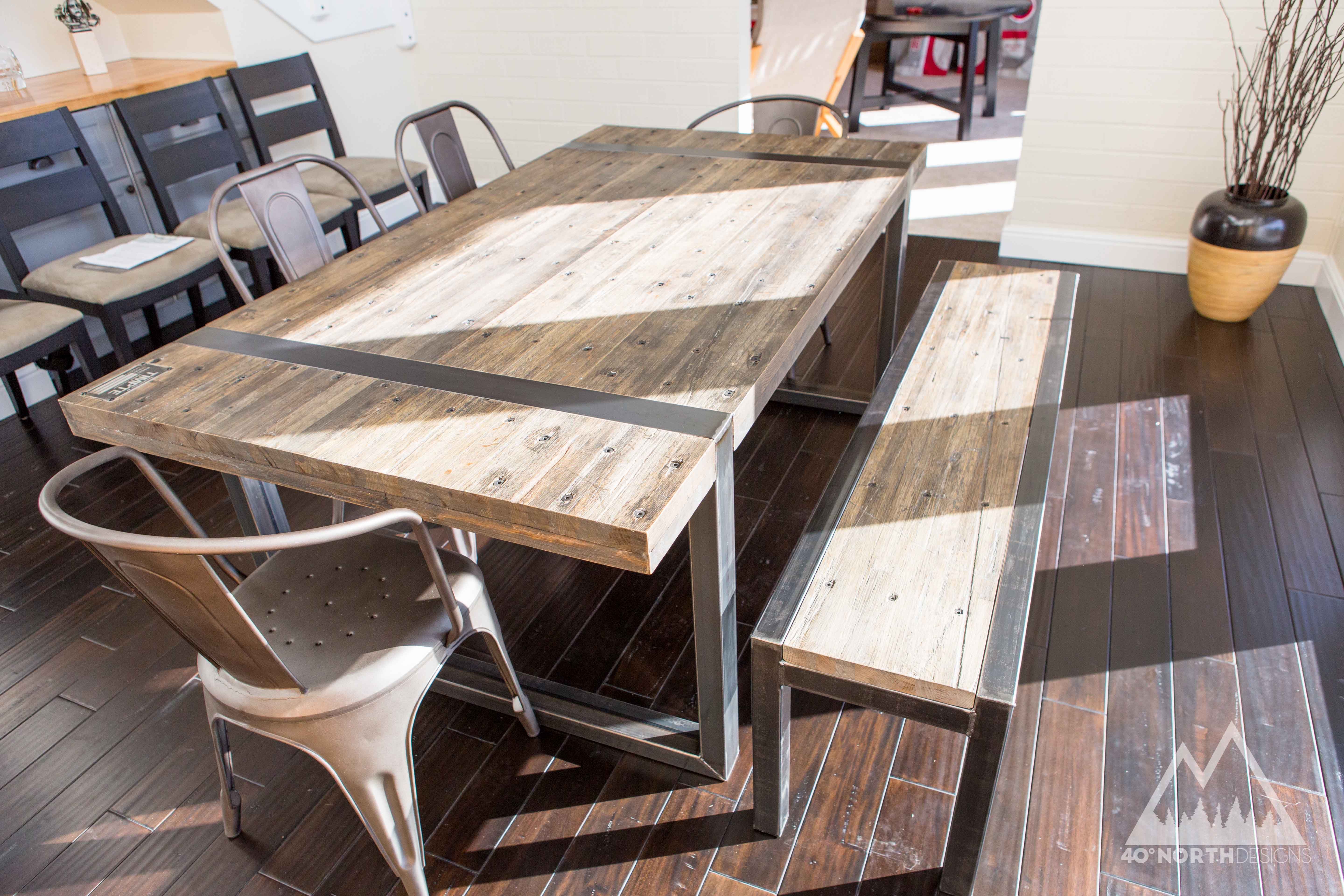 Buy Hand Crafted Modern Rustic Reclaimed Steel Belt Table + Bench, made ...