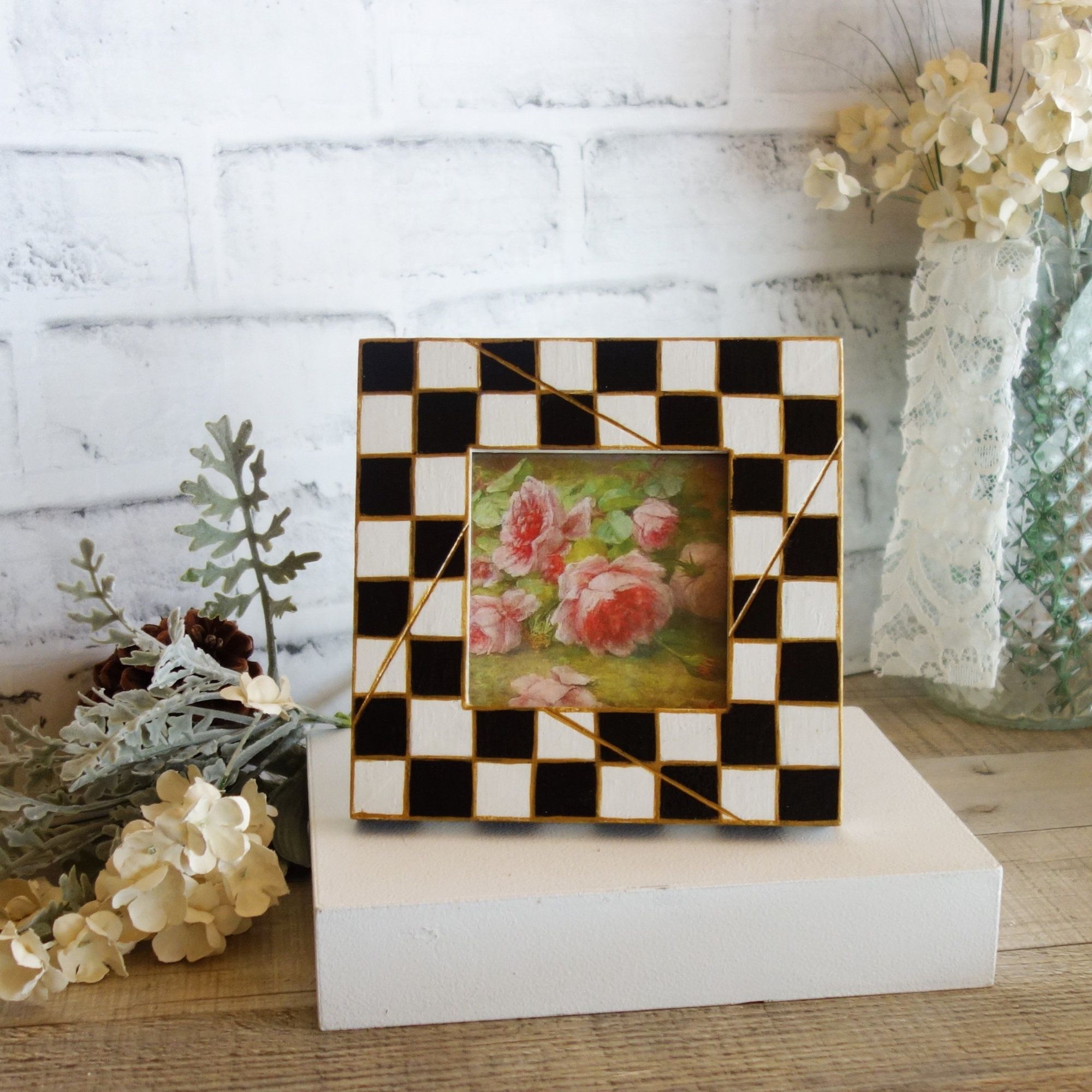 Buy Custom Hand Painted Checks Vintage Frame Courtly Picture Frame Pink ...