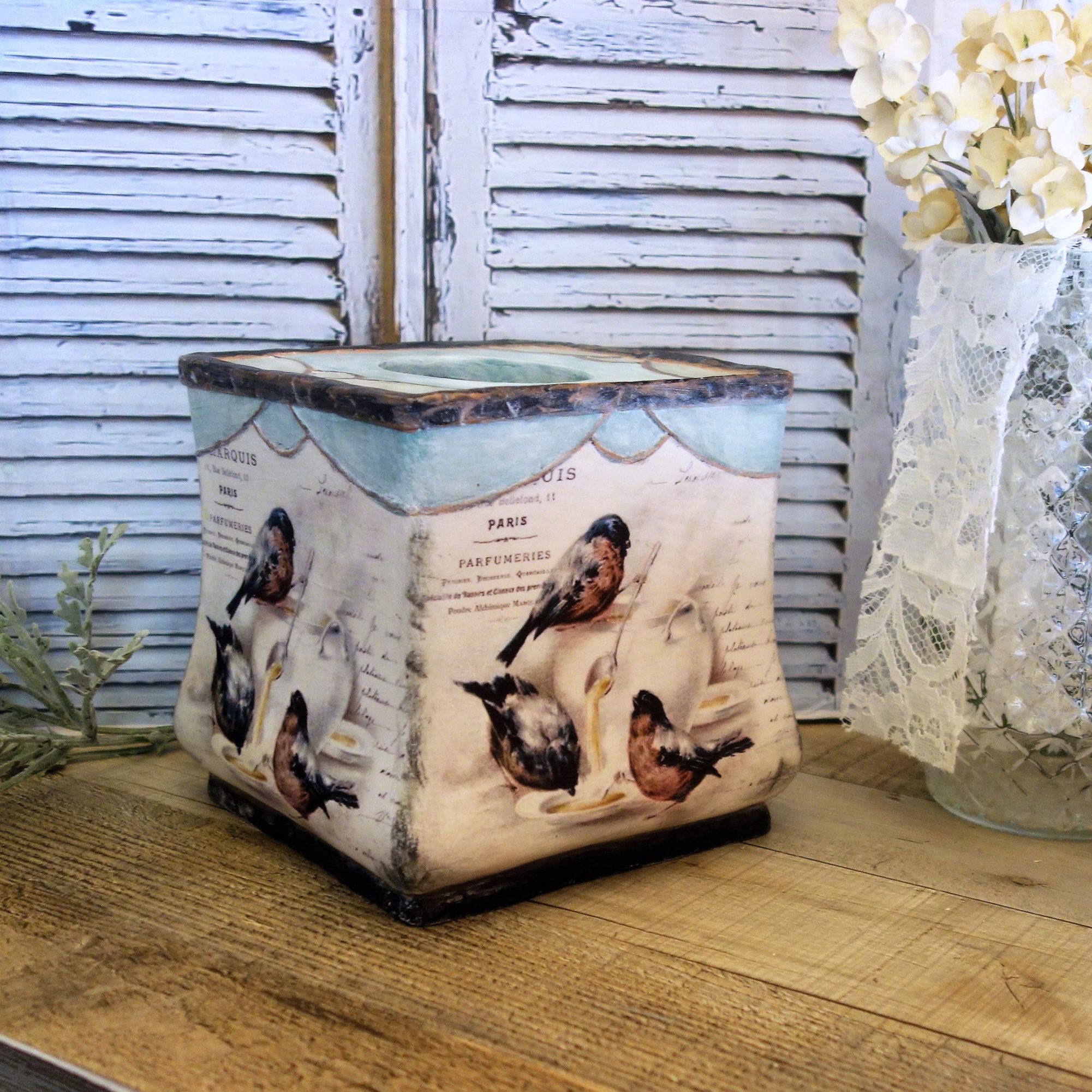 Custom Made Tissue Box Cover French Country Decor Vintage Song Bird ...