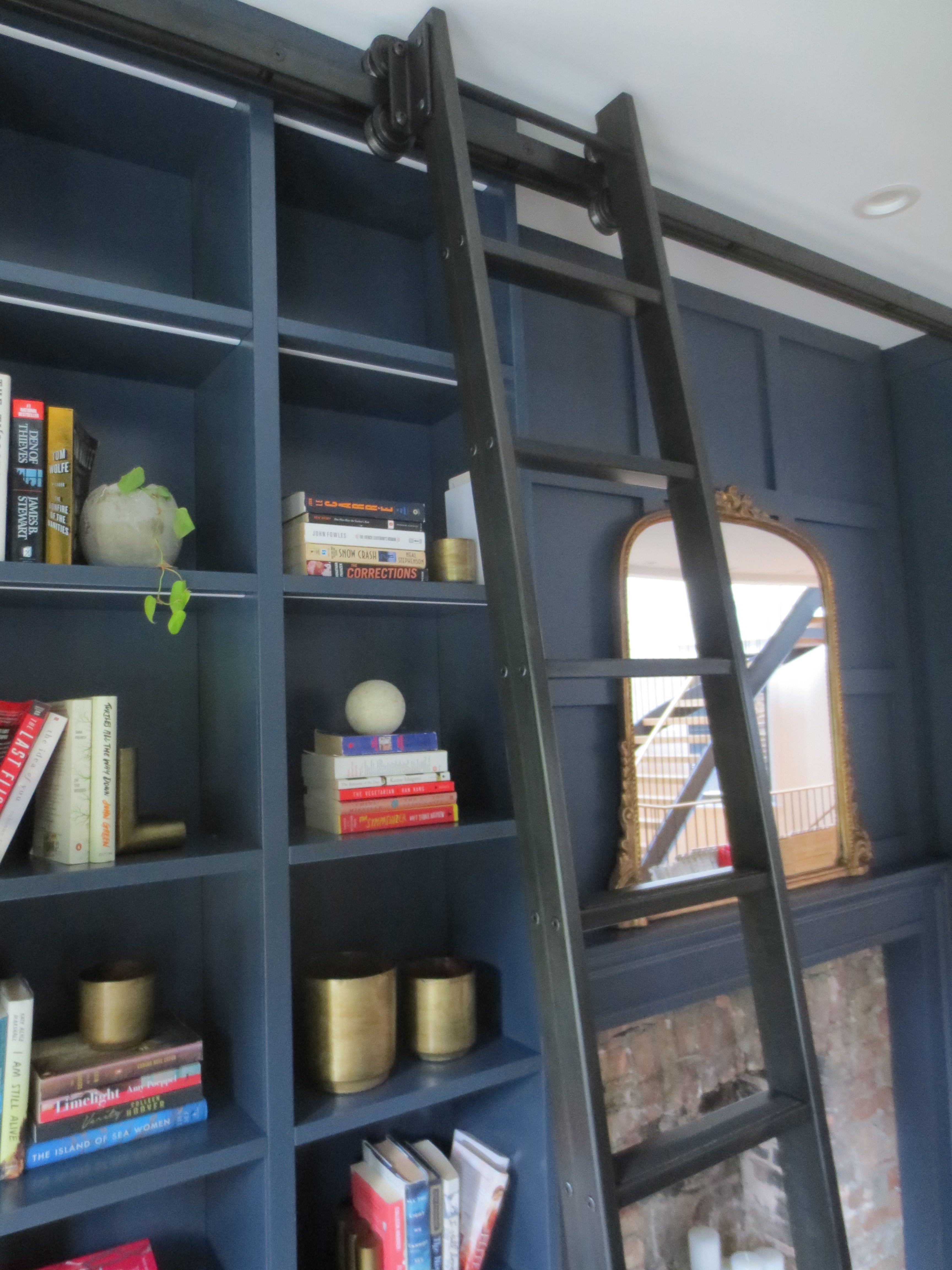 Buy Hand Crafted Steel Rolling Library Ladder – “V” Groove + Flat Bar ...