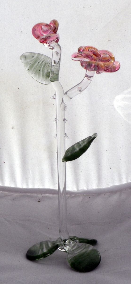 Hand Crafted Hand-Blown Long-Stemmed Glass Roses In Pink And Gold by ...