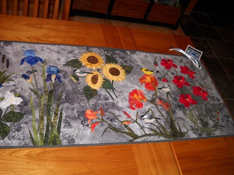 Handmade Birds And Bright Flowers Quilted Table Runner by Sue Ann Wiltse, Quilted Arts ...