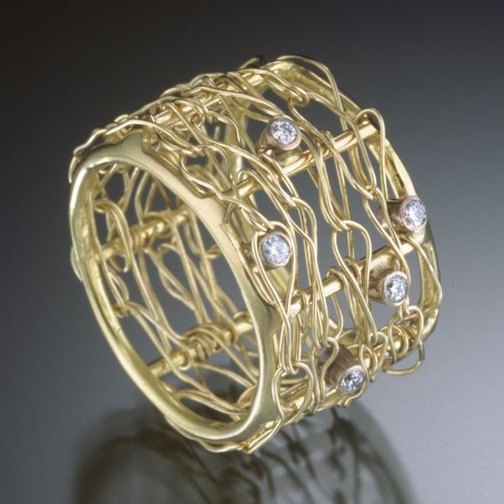 Hand Crafted 18k Bamboo Ring With 5 Diamonds by Uncommon Threads ...