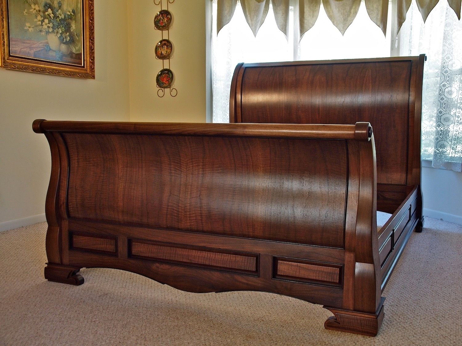 Custom Figured Walnut Sleigh Bed By Louis Fry Craftsman In Wood